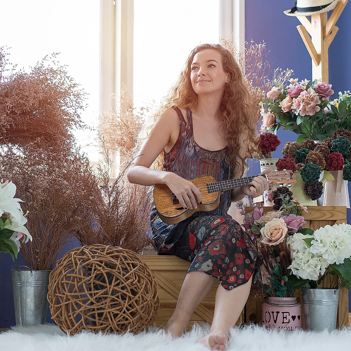 WINZZ AU88LAB Walnut Concert Ukulele Side Sound Hole Arched Back with Online Lessons, Gig Bag, Strap, Capo, Wall Hanger, 23 Inches