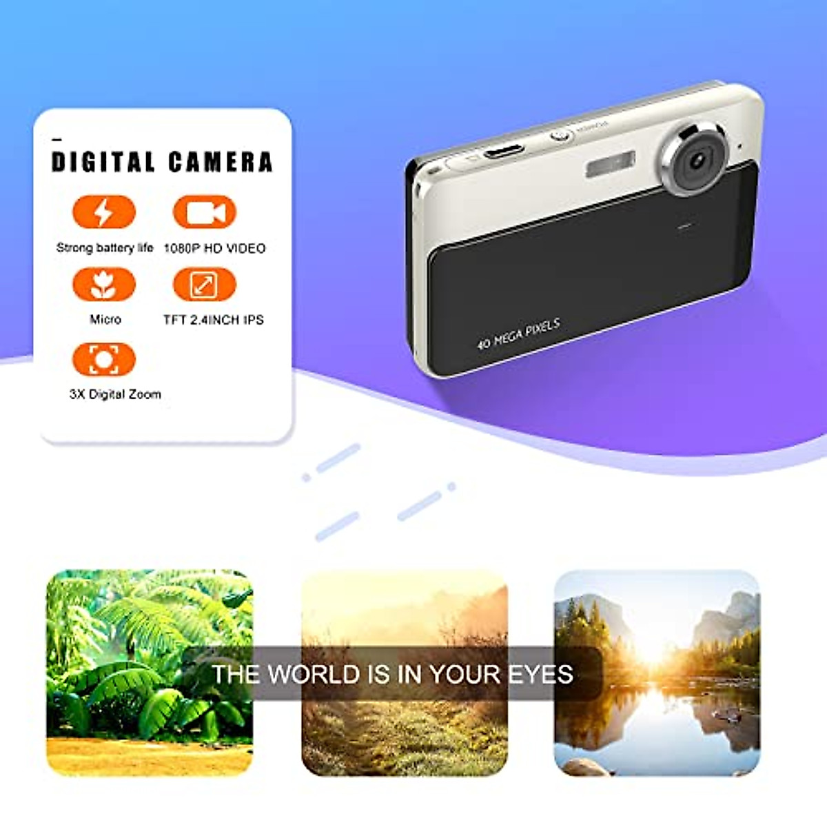 Bilukmi Digital Camera, 1080P HD Mini Video Camera with 3X Digital Zoom, Vlogging Camera for Kid,Adult,Beginners (Black)