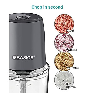 Food Processor, EZBASICS Small Food Processor for Vegetables, Meat, Fruits, Nuts, 2 Speed Mini Food Chopper With Sharp Blades, 2-Cup Capacity, Silver