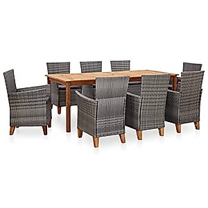 MBFLUUML Outdoor Patio Furniture, Patio Dining Sets, 9 Piece Dining Set Poly Rattan and Solid Acacia Wood Gray Suitable for Patio, Porch, Backyard, Balcony.
