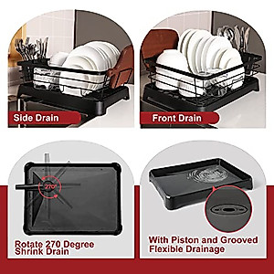 Dinkich Dish Drying Rack with Tray, Stainless Steel Rust Proof Dish Rack for Kitchen Counter Cabinet Tabletop, Kitchen Storage and Organisation Holder