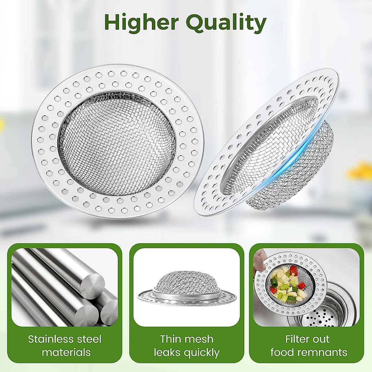 Diboniur 2 Pieces Kitchen Sink Strainer, Stainless Steel Sink Strainer, 8cm Kitchen Sink Strainer for Shower, Bathtub, Washbasin