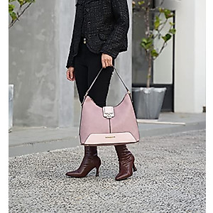 MKF Set Hobo Bag for Women & Wristlet Wallet – PU Leather Designer Handbag Purse – Shoulder Strap Lady Pocketbook White-Light Grey