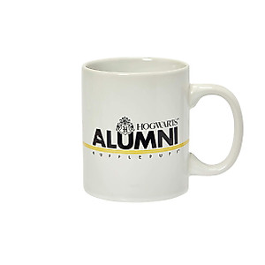Harry Potter Hufflepuff Alumni 11-Oz Mug - White Ceramic Cup With Handle - Hogwarts Crest & House Yellow Stripe With Black Lettering - From Rowling's Wizarding World