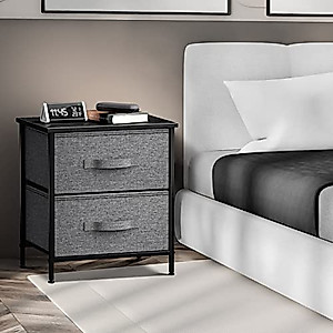 Sorbus Nightstand with 2 Drawers - Bedside Furniture End Table Night Stand - Steel Frame, Wood Top & Easy Pull Modern Print Fabric Bins - Small Dresser & Chest for Home, Bedroom Accessories & Office