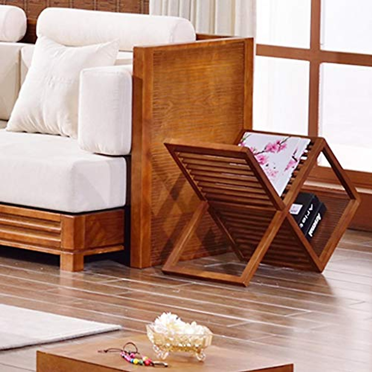 Storage Newspaper Baskets Furniture Wooden Newspaper Rack Study Room Living Room Magazine Rack Rack Study Room Shelves (Color : Brown, Size : 6735cm)