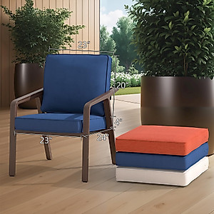 Outdoor Chair Cushions, 24 x 23 Inches High-Density Foam Deep Seat Patio Cushions with Olefin Fabric & Removable Zipper Cover, Outdoor Furniture Replacement Cushions for Chair Sofa Couch - Blue