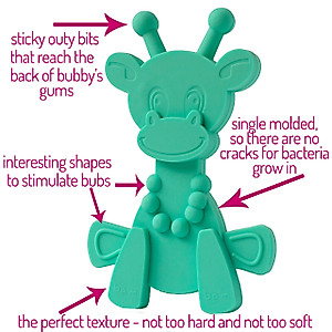 Baby Teething Toy Extraordinaire - Little Bambam Giraffe Teether Toys by Bambeado. Toy for Natural Teething Comfort and for Sore Gums - Baby Christmas Gifts- Turquoise