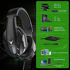 Kikc PS4 Gaming Headset with Mic for Xbox One, PS5, PC, Mobile Phone and Notebook, Controllable Volume Gaming Headphones with Soft Earmuffs, Headphones
