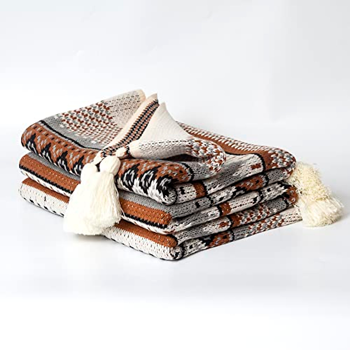 BlossoME Knit Blanket Throws 50”*66” Brown/All Season Boho Throws/Decorative Blanket Throws for Beds, Chairs, Sofas, Couch/Brown Thermal Throw Blankets for Gifts, Beige