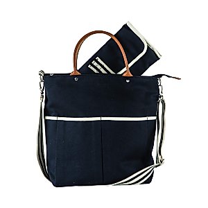 Tag&Crew Multi Pocket Canvas Diaper Tote with Changing Pad, Sturdy Web Handles & Adjustable Shoulder Strap | Large, Black
