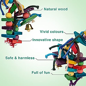 MEWTOGO Bird Parrot Wooden Toys, Multicolor Durable Bird Chewing Toy with Edible Coloring for Bird Cage Conures Cockatiels Foraging and Amazon Parrot Toys