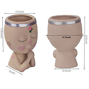 LTSUMI Face Flower Pot Head Planter Succulent Pot Planter Cactus Planter Unique Cute Resin Planter Pot for Indoor Outdoor Plants with Drainage Hole(Blessing)