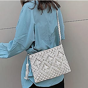 Meyaus Women Small Fringed Cotton Crochet Cross-body Shoulder Bag Bohemian Beach Travel Purse