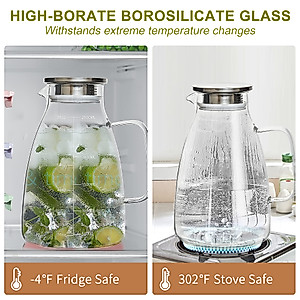 Transparent Glass Pitcher, 88oz/2.5L - Large Drinking Pitcher with Lid, Precise Scale Line, Mixing Spoon and Brush