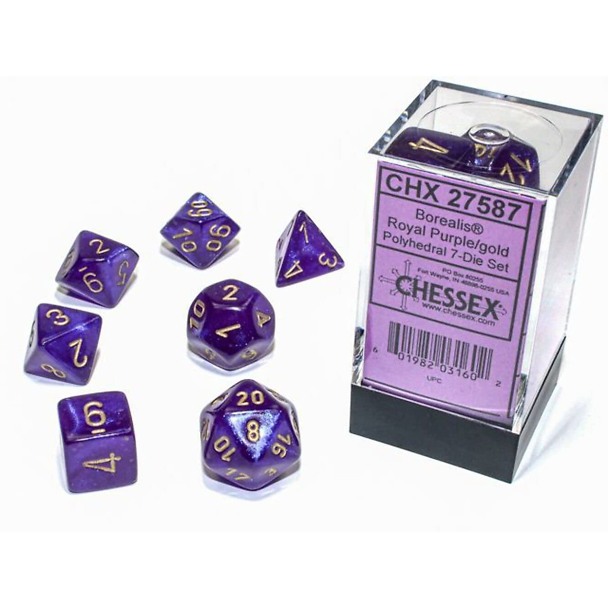 Chessex Polyhedral 7-Die Set - Borealis Royal Purple/Gold with Luminary 27587 (CHX27587)