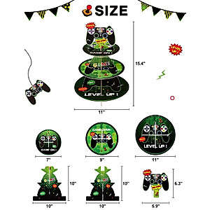 WERNNSAI Video Game Cupcake Stand - 3-Tier Gaming Party Decorations for Boys Cardboard Cupcake Holder Round Serving Tray Stand Dessert Tower Video Game Theme Birthday Party Supplies