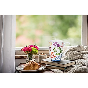 QOUTIQUE Bone China Decorated Coffee Mugs - 20 Ounce - Set of 4, Cups for Latte, Hot Tea, Cappuccino, Mocha, Cocoa, Mug Set, Large Coffee Mug, Surely