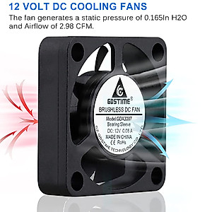 GDSTIME 30mm x 30mm x 7mm PH 2.0 12v Dc Brushless Cooling Fan