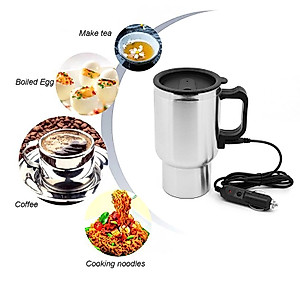 Car Kettle Electric Kettle Camping 12V 450ml Coffee Maker Water Boiler 65°C/149°F, Portable Travel Car Truck Kettle Hot Water Heater Bottle for Tea Coffee Making Cigarette Lighter Heating Cup, 60W
