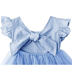 Dutebare Toddler Girls Tulle Tutu Dress Linen Ruffle Tie Back Sleeveless Kids Princess Party Dresses 829 Blue 80