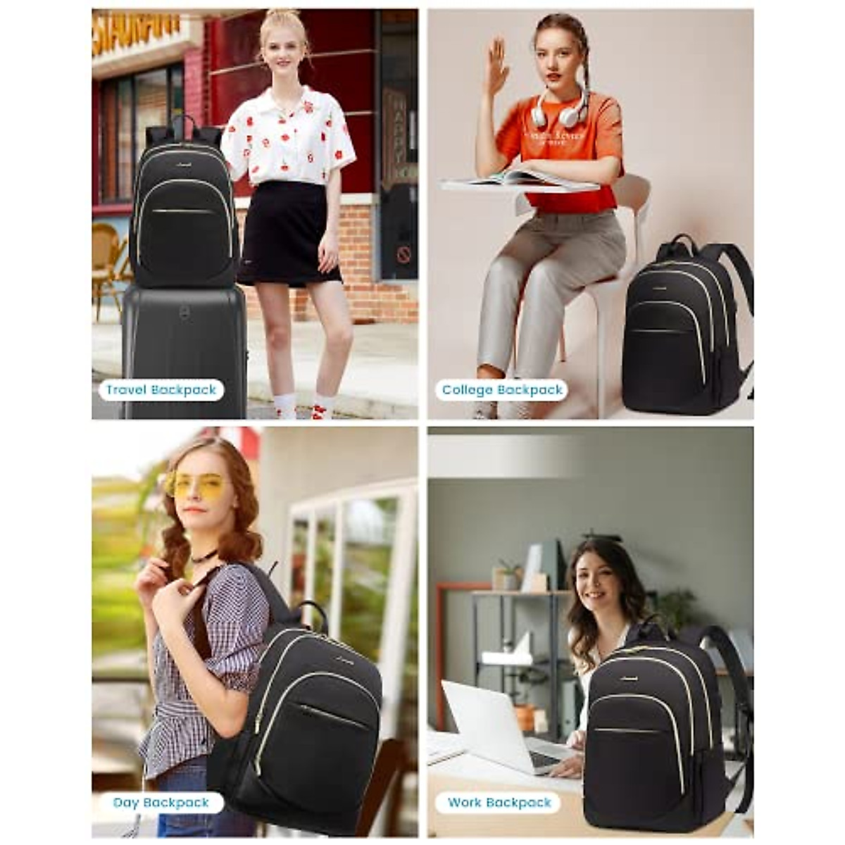 LOVEVOOK Laptop Backpack for Women & Men, 17.3 Inch Anti Theft Travel Backpack with USB Port, Stylish Casual Daypack for College, Large Capacity Teacher Nurse Work Backpack Purse, Black