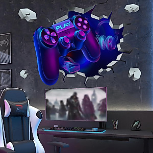 3D Game Wall Decals,Gaming Wall Stickers for Boys Room Gamer Controller Sticker Video Gaming Wallpaper for Playroom Decor (Bule)