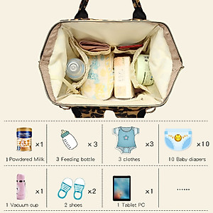 Gnirue Leopard Printing Diaper Bag Large Capacity Water Resistant Nursing Backpacks Nappy Bags for Mom (Brown)