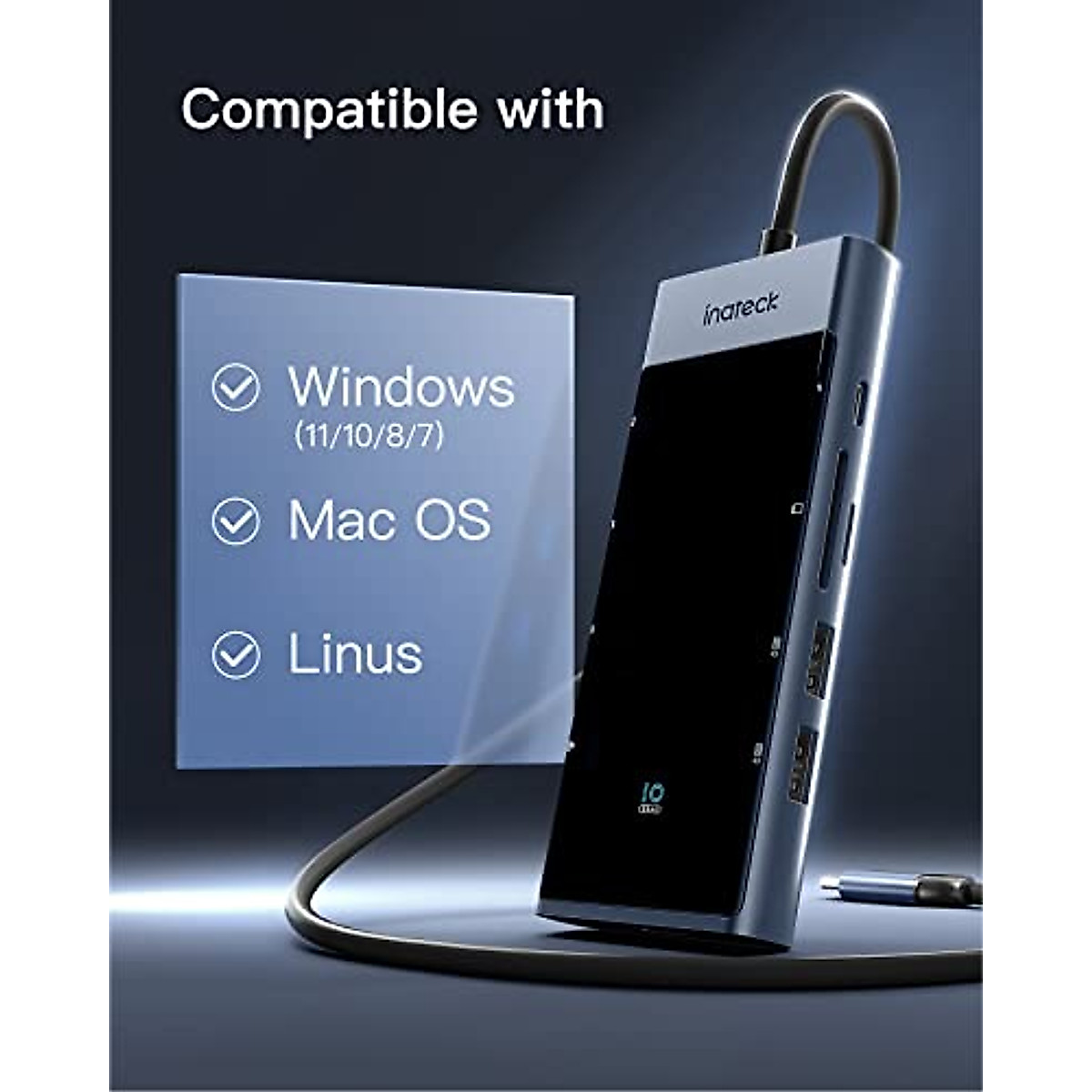 Inateck USB C Hub with 10 Ports, USB 3.2 Gen 2 Speed, 1.6ft Cable, HB2026