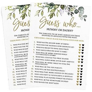 Printed Party Baby Shower Games for Boy or Girl – 4 Games and Activities, Botanical Greenery Theme, 30 Guests
