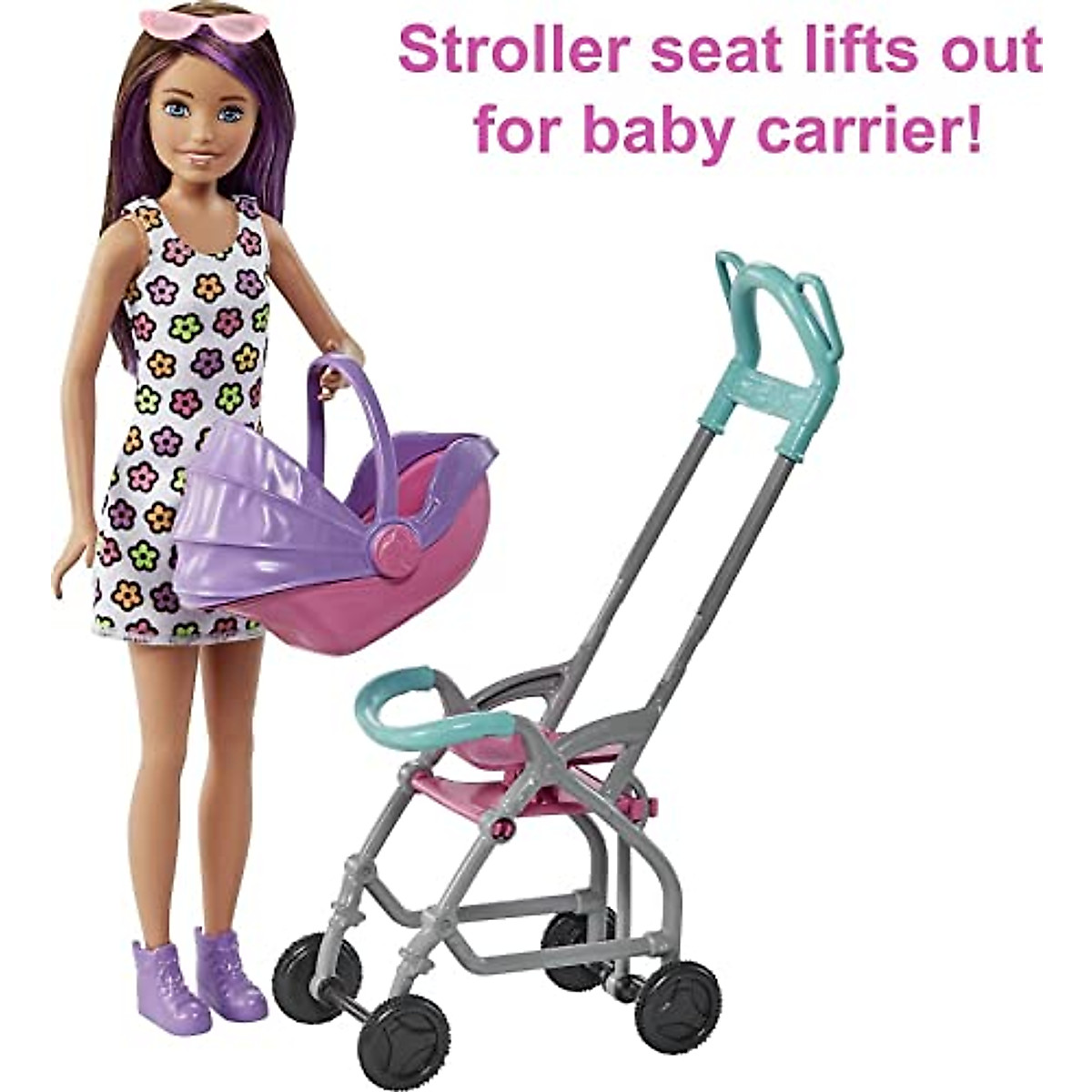 Barbie Skipper Babysitters Inc Playset with Doll, Stroller, Baby Doll & 5 Accessories, Remove Stroller Seat for Carrier