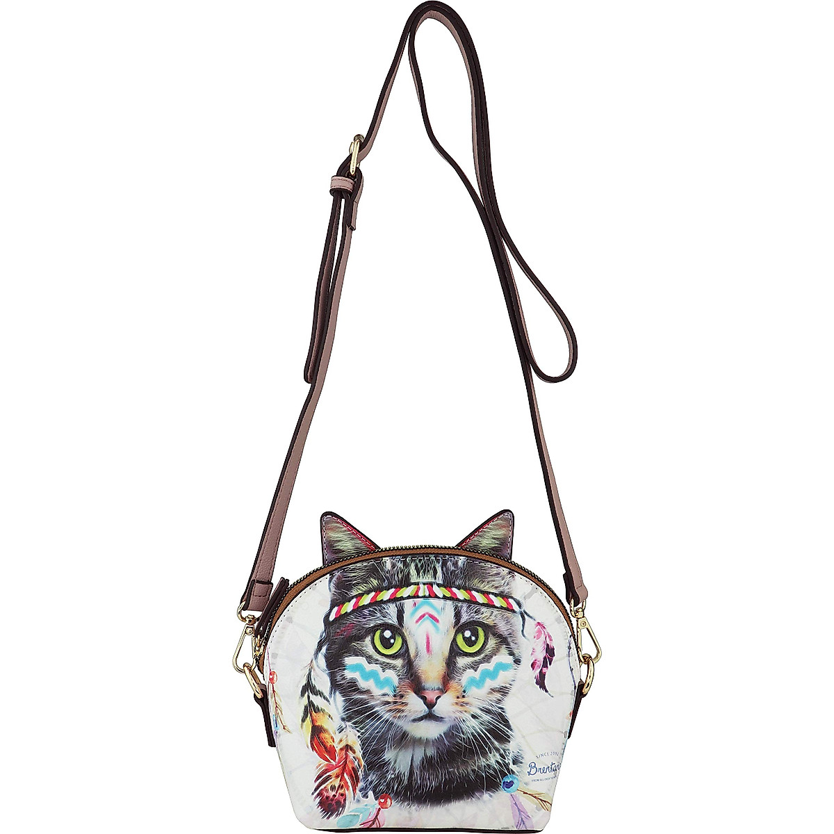 B BRENTANO Vegan Cute Bohemian Cat Animal 3-D Ear Crossbody Handbag (Boho Feline)