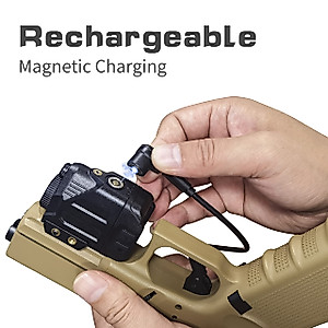 CRONHAWK 500 Lumens Tactical Weapon Flashlights Laser Sight - Rail-Mounted Light and Green Laser Light Combo for Pistol with Picatinny Rail and GL Rails - Magnetic Charging Port