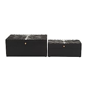 CosmoLiving by Cosmopolitan Wood Geometric Box with Hinged Lid, Set of 2 10", 8"W, Black