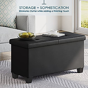 Storage Ottoman Bench with Storage Bins, 30-In Storage Bench for Bedroom End of Bed, Folding Foot Rest Ottoman with Storage for Living Room, Storage Chest Max 660lbs, Faux Leather Ottoman, Black