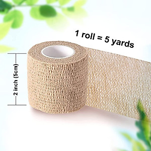 Self Adhesive Bandage Wrap, 2 inches x 5 Yards, 6 Pack, Self Adhering Bandage Wrap, Self Adherent Cohesive Wrap Bandages for Sports, Bandage Wrap for Sports, First Aid Tape