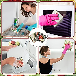 Sunnyray 24 Pcs Swedish Kitchen Dish Cloths Kitchen Towels Reusable Sponge Cleaning Cloths Wipes Absorbent Washable Dish Rags for Bathroom Cleaning(Red and Green,Novelty Style)