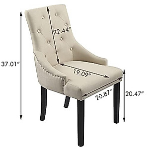 LSSPAID Dining Chairs Set of 2, Nailhead Button Back Fabric Side Chair, Modern Fabric Leisure Padded Ring Chair, Mid-Century Solid Wood Upholstered Dining Chair