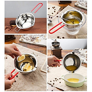 Stainless Steel Double Boiler Pot, 600ML Updated Melting Pot with Silicone Spatula for Melting Butter,Chocolate, Candy, Cheese and Caramel (Red)