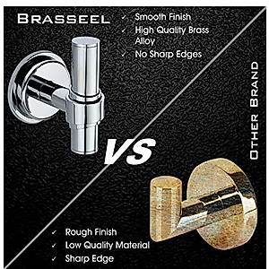 Brasseel Bath Towel Hook, 2 Pcs | Super Elegant & Modern Style Heavy Duty Wall Hook, Coat Hook, Robe Hook, Closet/Clothe Hook,Towel Holder for Bathroom,Bedroom & Kitchen| Brass| Polished Chrome