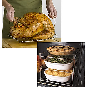 Kovot 3-Tier Oven Rack & Turkey Lifter Roasting Rack | Space Saving Collapsible Oven Rack For Multiple Roasting And Baking Tasks | Includes (1) Oven Rack & (1) Expandable Roasting Rack, Turkey Lifter