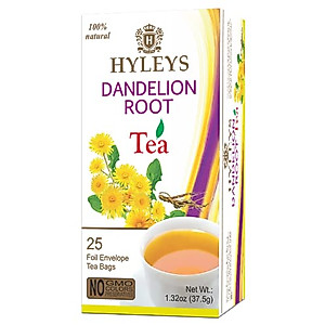 Hyleys Natural Wellness Dandelion Root & Green Tea - 25 Tea Bags (100% Natural, Sugar Free, Gluten Free and Non-GMO)