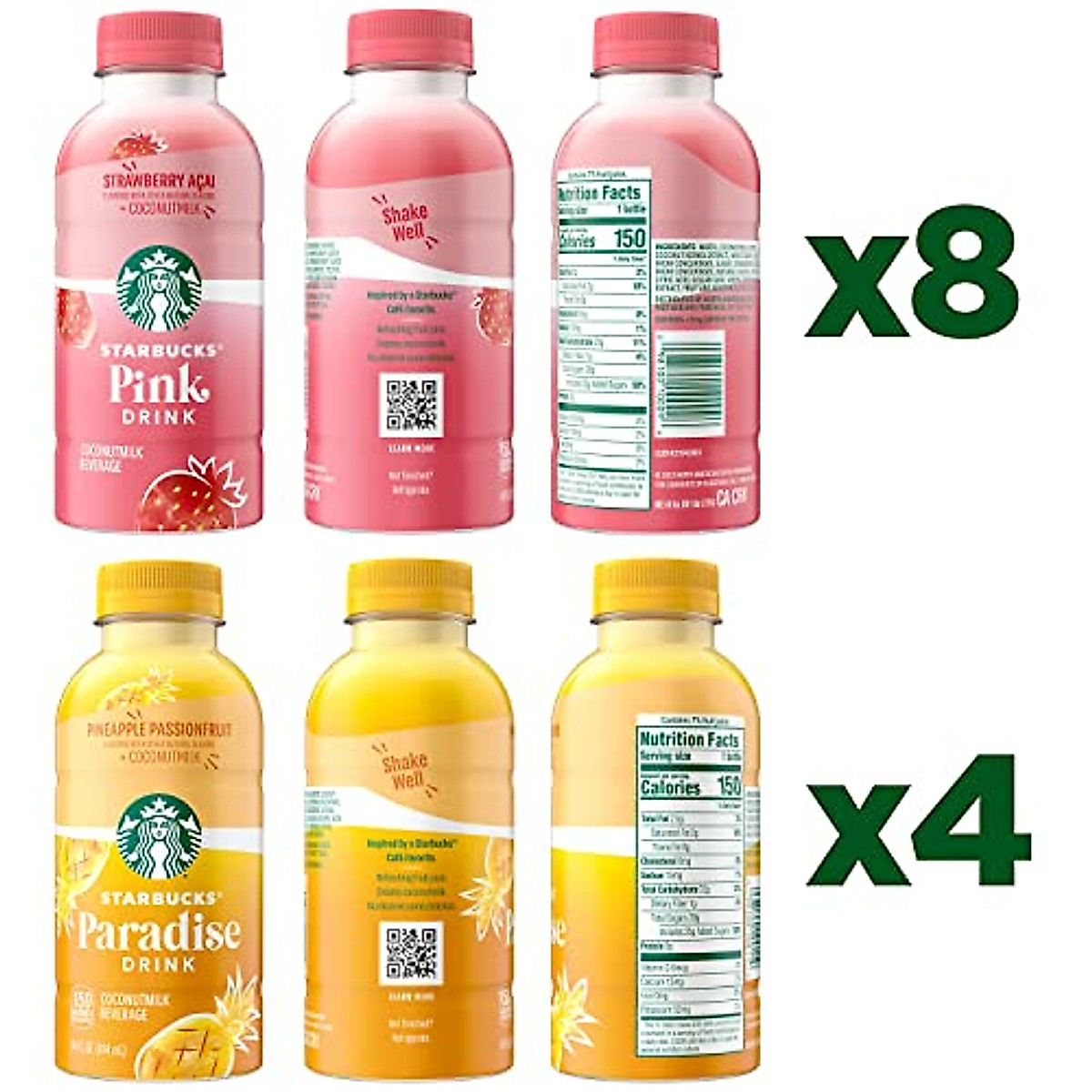 Starbucks Pink & Paradise Drink, 2 Flavor Variety Pack, Coconut Milk, 14oz Bottles (12 Pack)