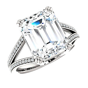 Kiara Gems 5 CT Emerald Moissanite Engagement Ring Wedding Eternity Band Vintage Solitaire Antique 4-Prong -Setting Setting Silver Jewelry Anniversary Promise Vintage Ring Gift For Her (7.5)