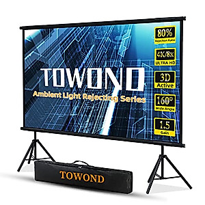Projector Screen and Stand,Towond 100 inch Ambient Light Rejecting Projection Screen Fabric, Portable Projector Screen Outdoor Indoor 16:9 4K/8K HD Wrinkle-Free Foldable Movie Screen with Carry Bag