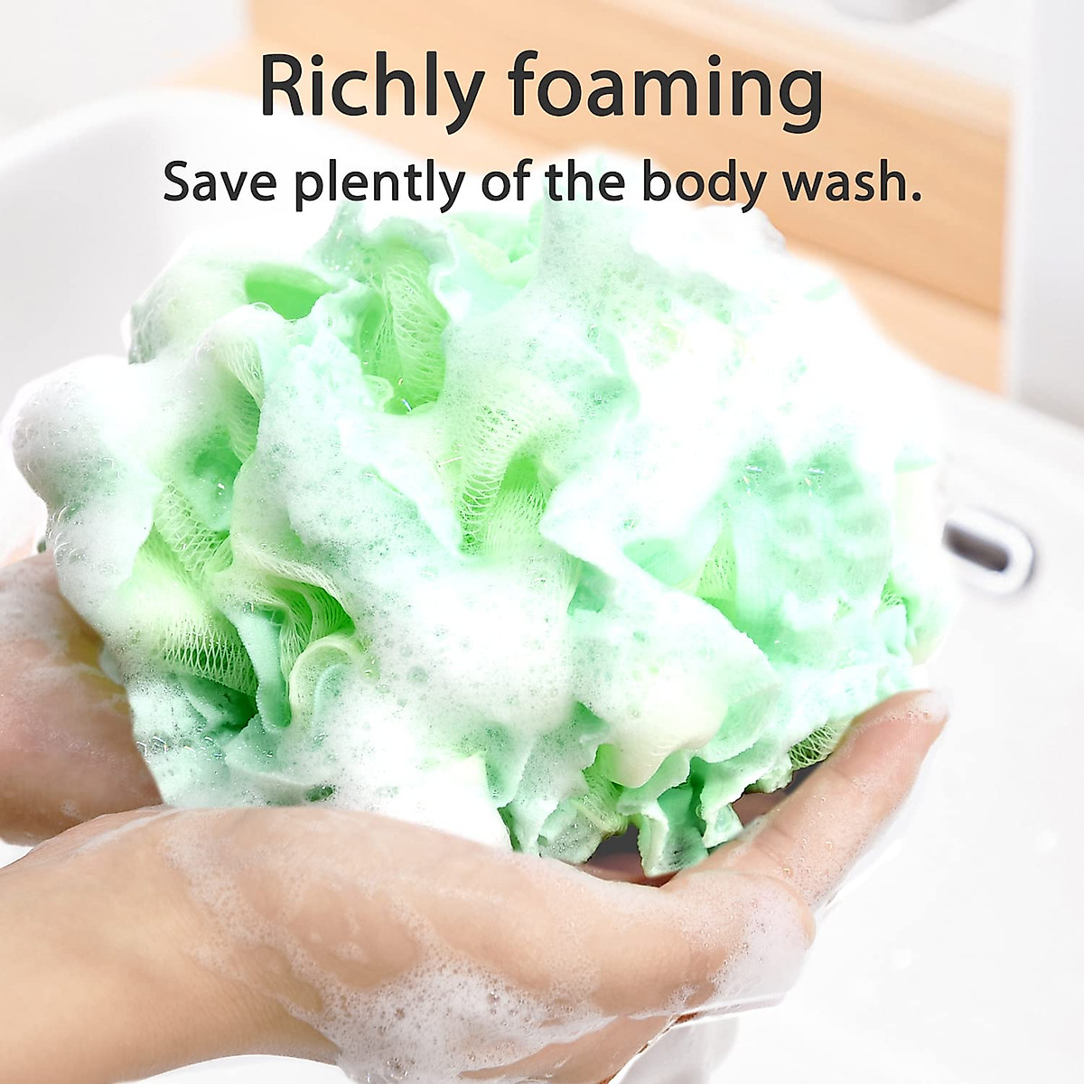 LYFONDYI Shower Puff Bath Sponge Shower Loofahs for Body wash Color Pouf Ball Exfoliating Body Scrubber Set of 3(Red & Green & Blue)