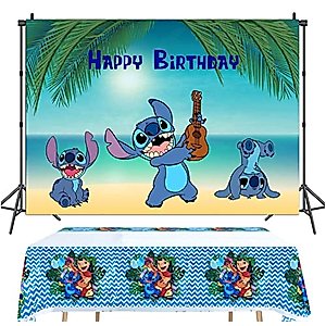 Tropical Luau Happy Birthday Backdrop and Tablecloth for Kids Boys Baby Shower Birthday Party Supplies Decorations 5x3ft, Green