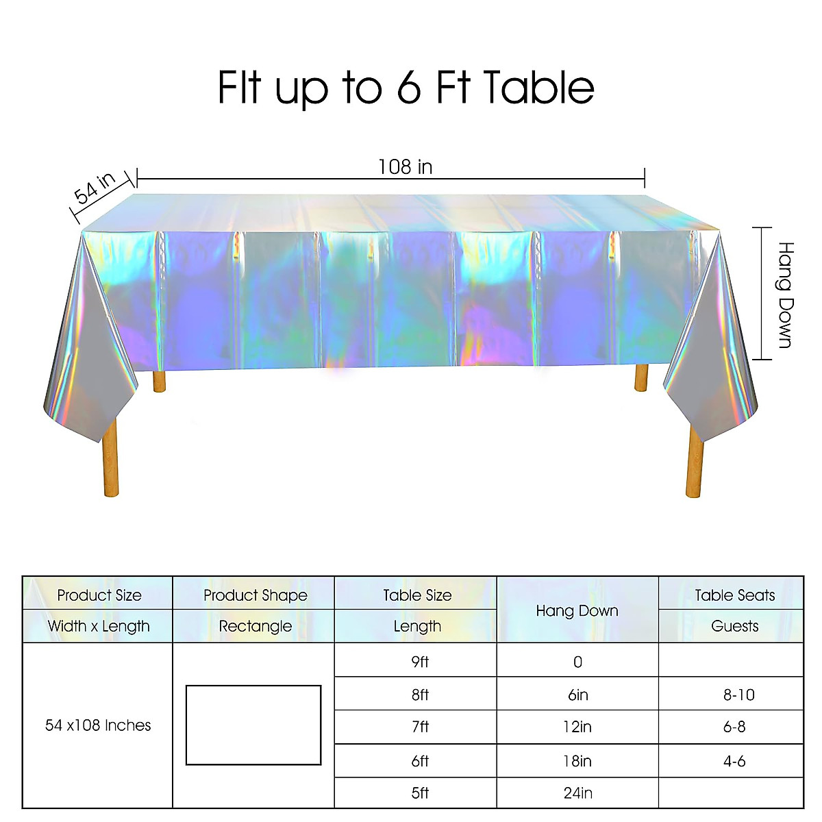 Melsan Iridescence Plastic Table Cloth for Rectangle Tables, 3 Pack Holographic Disposable Tablecloths for Easter Decorations, Unicorn, Mermaid, Bridal Shower Party Decorations, 54×108 in