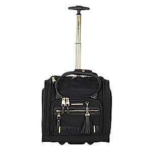 Steve Madden Designer 15 Inch Carry on Suitcase- Small Weekender Overnight Business Travel Luggage- Lightweight 2- Rolling Spinner Wheels Under Seat Bag for Women (Peek-A-Boo Black)
