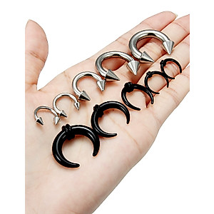 Tvalccoy Septum Stretching Kit 14g 12g 14 10g 8g 6g 4g 14 12 Gauge Big Nose Piercing Rings Stretched Jewelry for Women Men Acrylic Pincher Taper Surgical Steel Horseshoe Internally Threaded